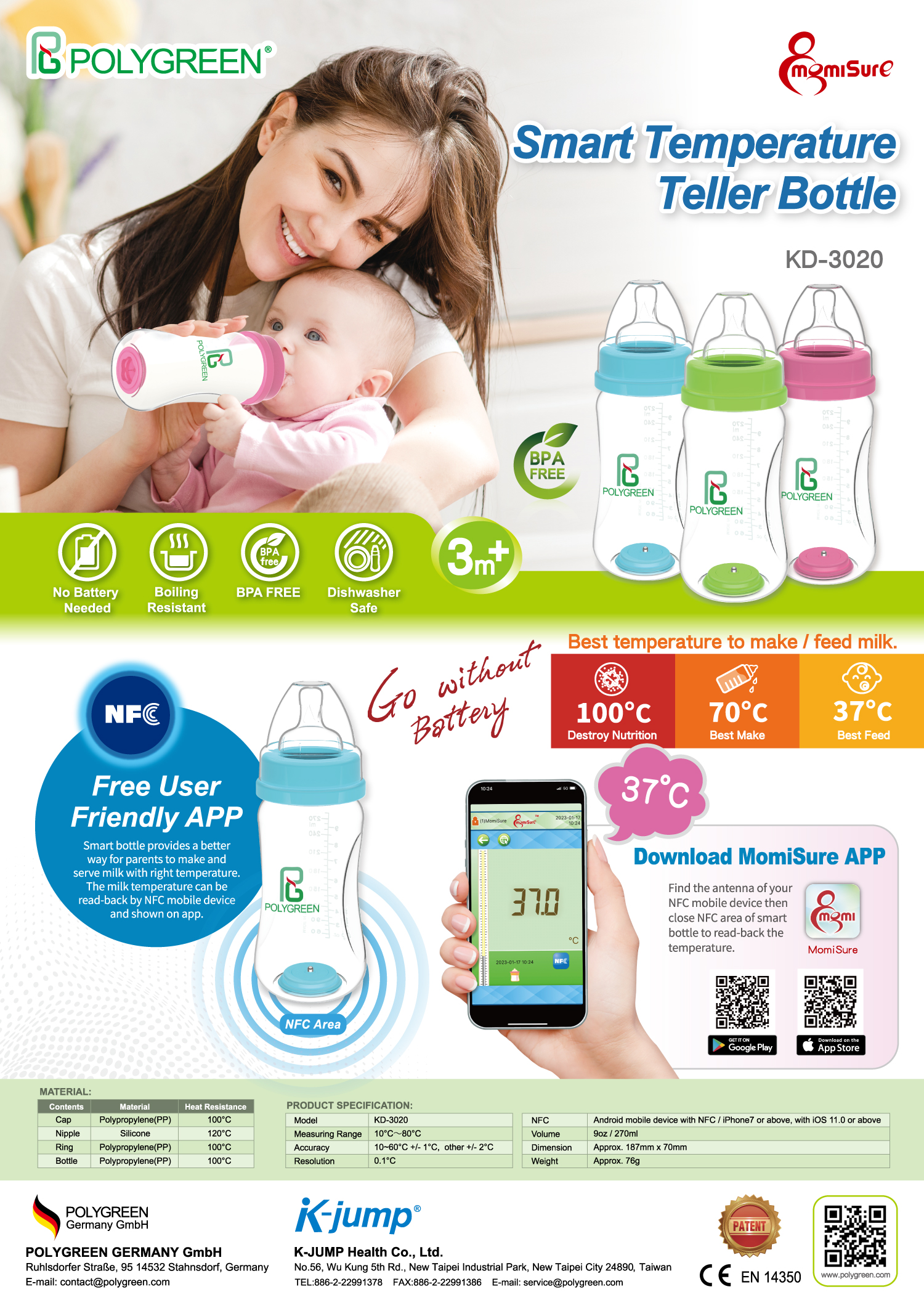 KD-3020 Smart Temperature Teller Bottle - POLYGREEN